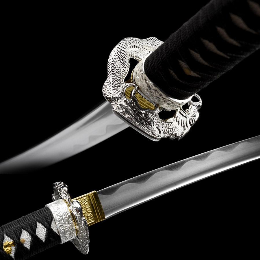 Silver Dragon Ninja Katana Japanese Sword Sabre Combat Knife Samurai ...